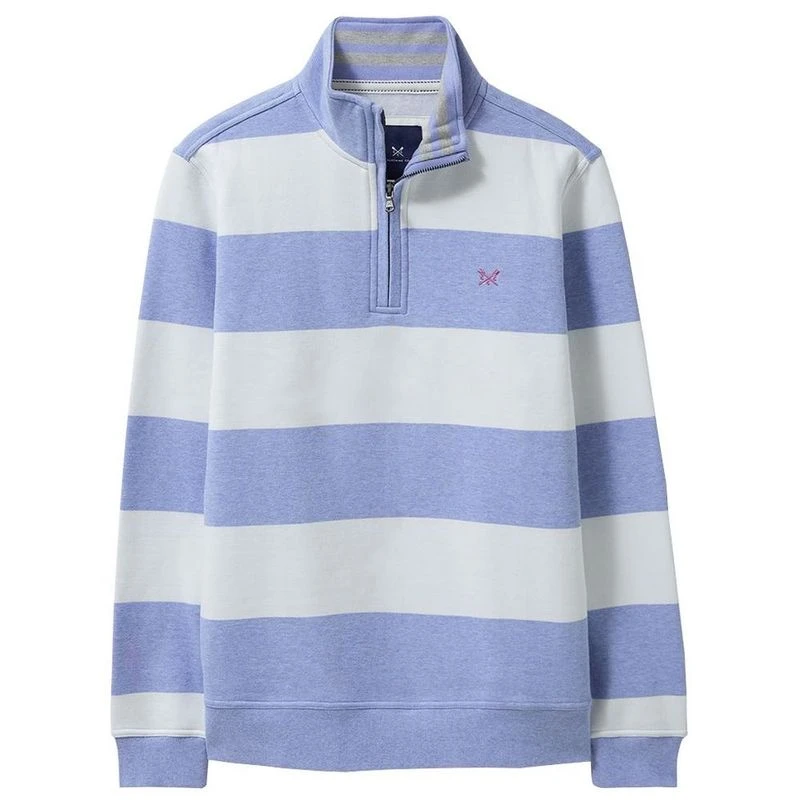 Crew Clothing Co. Mens 1/2 Zip Heathered Stripe Pullover (Blue Marl/Wh