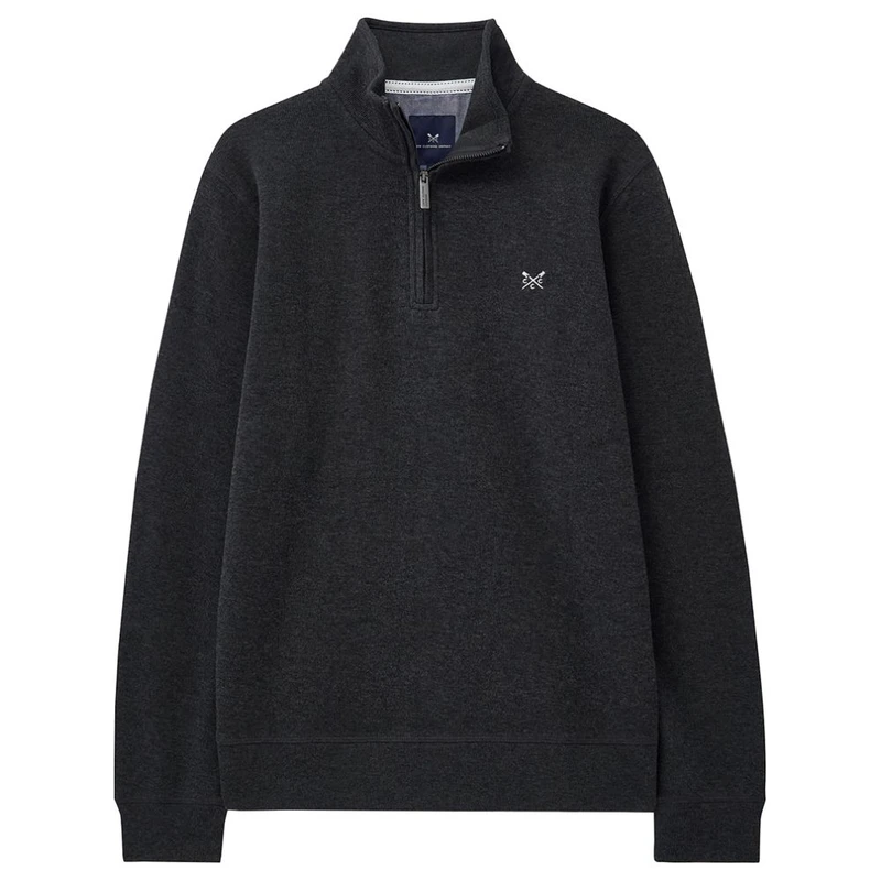 Crew Clothing Co Mens French Rib 1/3 Zip Pullover (Charcoal Marl) | Sp