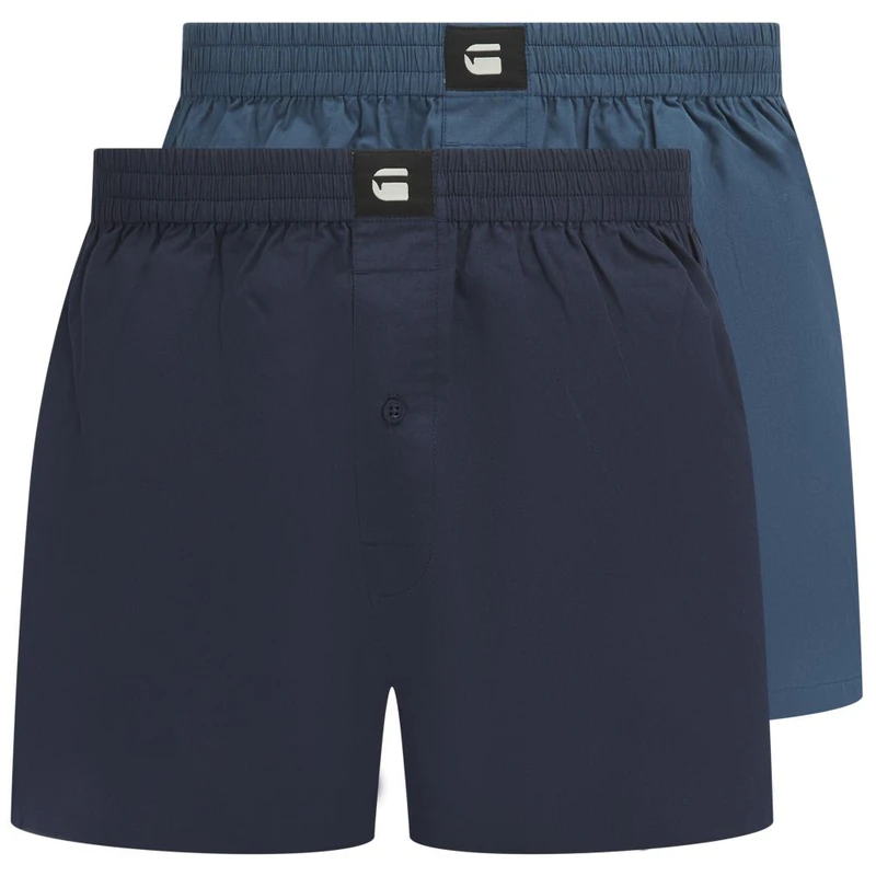 GStar Raw Mens Elm 2-Pack Plain Woven Boxer Underwear (Dark Denim/Navy