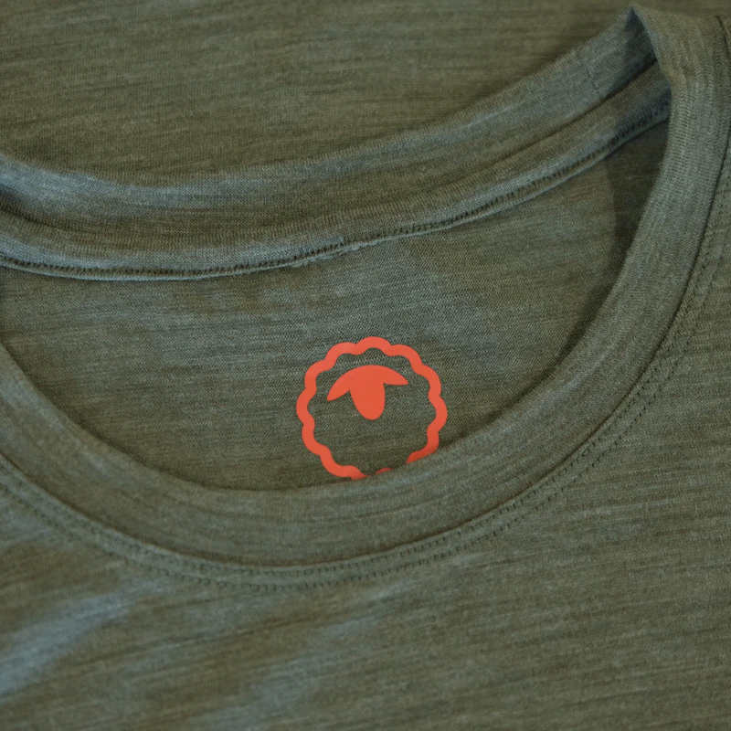 Isobaa Womens 150 Sunset Merino SS T-Shirt (Olive Melange Black/Orange