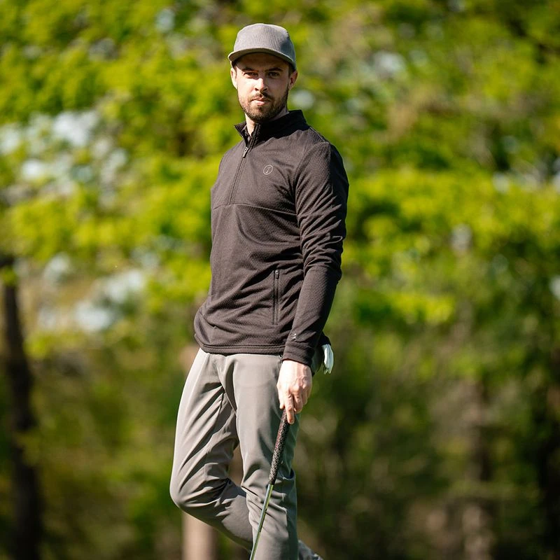 Lochie Mens Grid Fleece Quarter Zip Pullover (Black Onyx) | Sportpursu
