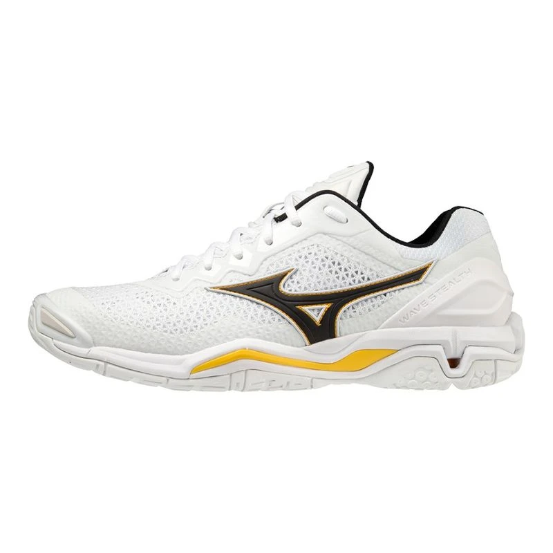 Mizuno Mens Wave Stealth V Handball Shoes (White/Black/LemonChrome)