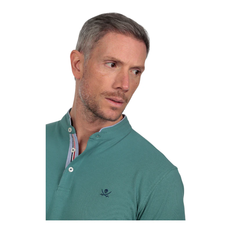 The Time of Bocha Mens Mao Short Sleeve Polo Shirt (Green) | Sportpurs