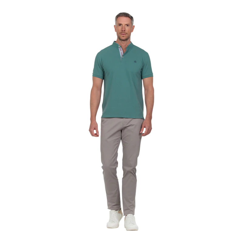 The Time of Bocha Mens Mao Short Sleeve Polo Shirt (Green) | Sportpurs