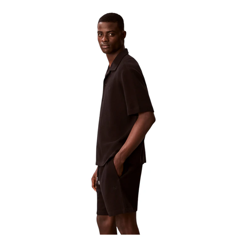 CalvinKlein Mens Waffle Knit Short Sleeve Polo Shirt (Black) | Sportpu