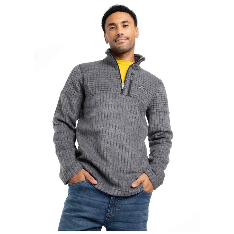 Weird Fish Mens Longmont 1/4 Zip Stripe Grid Fleece Pullover (Heather)