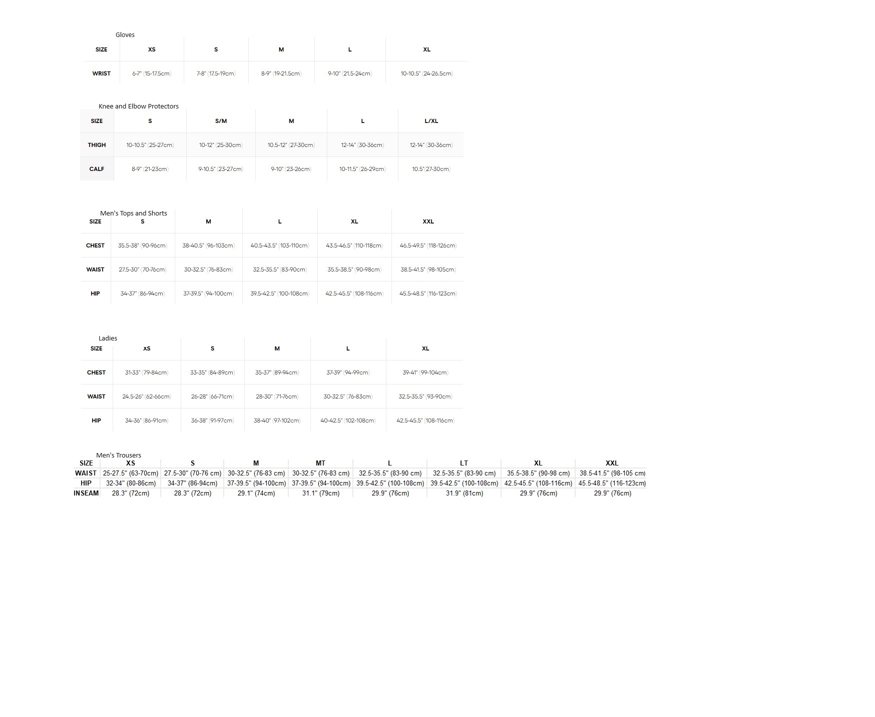 Race Face Size Guide