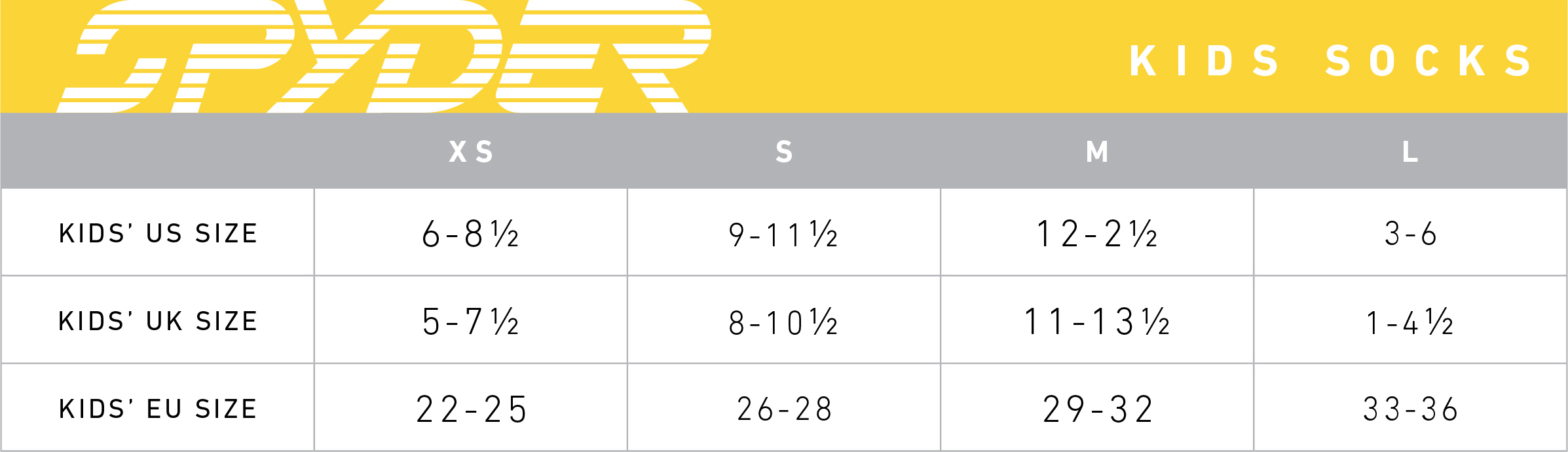 Spyder Size Guide
