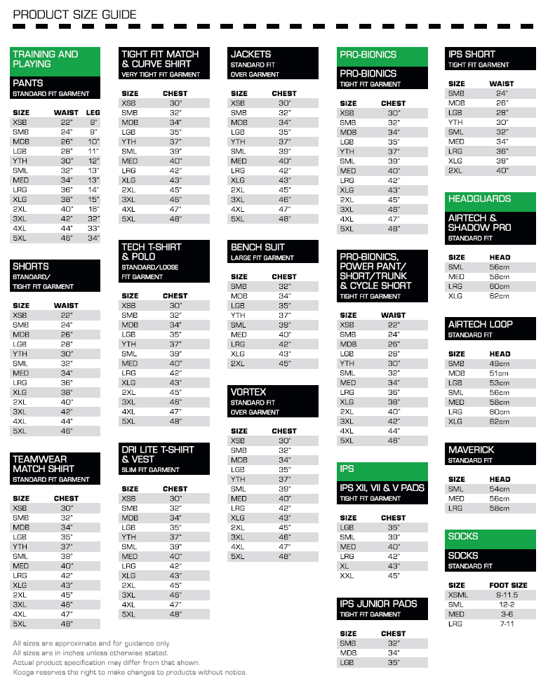 KooGa Size Guide