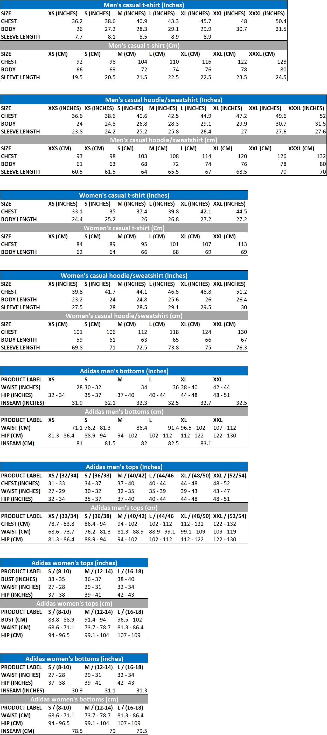 Team GB Size Guide